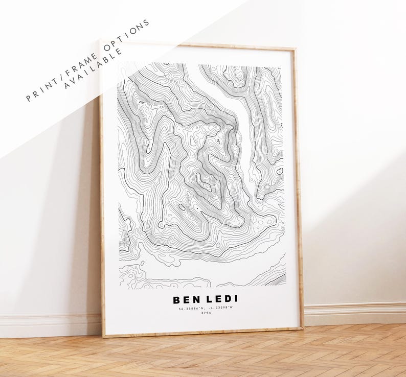 Ben Ledi Print - Contour Map - Ben Ledi Poster - Scotland - Topographic ...