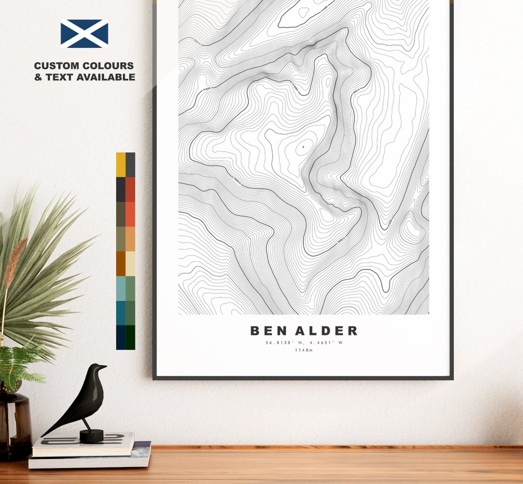 Ben Alder Print - Contour Map - Ben Alder Poster - Scotland ...