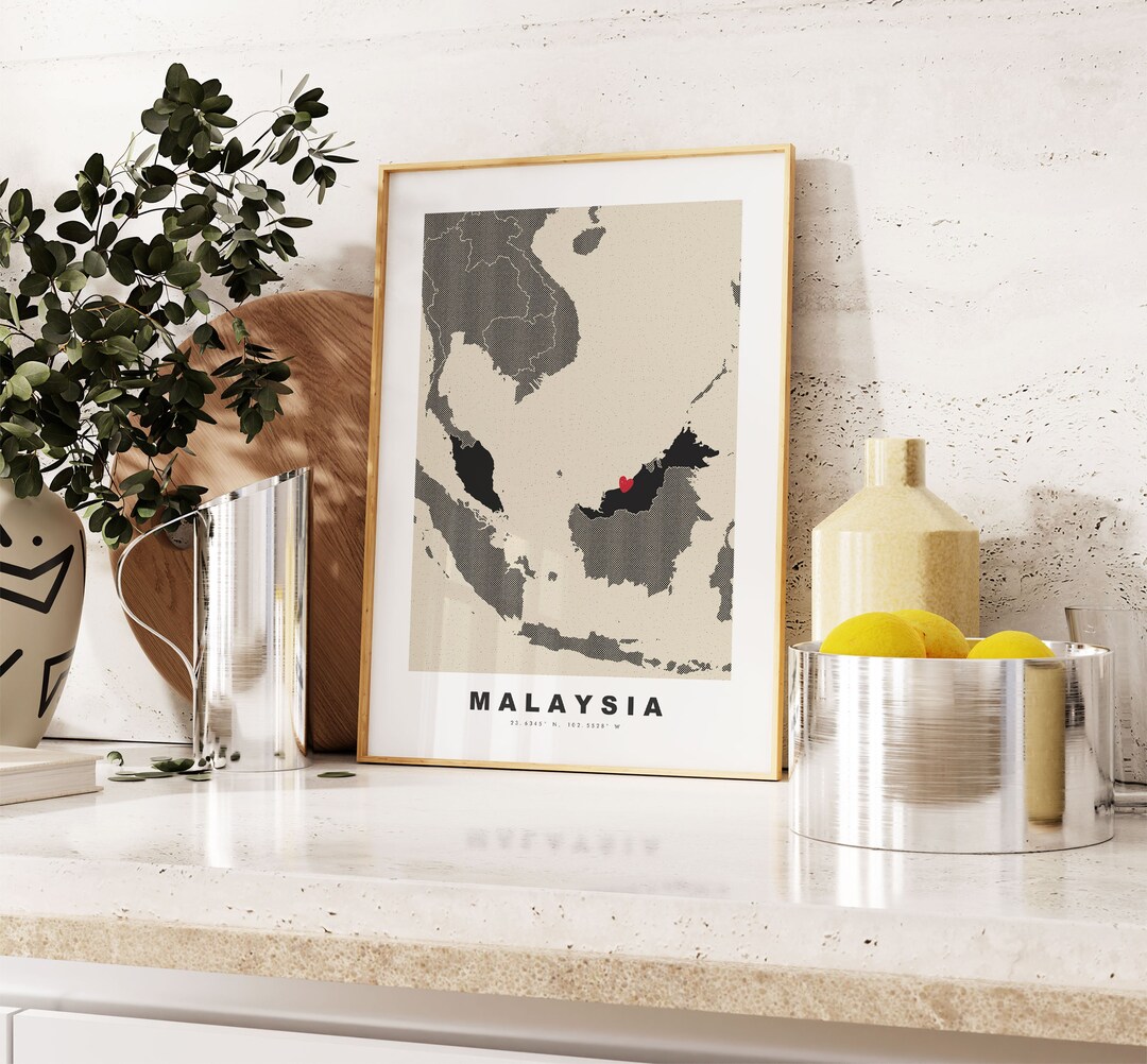 Malaysia Print - Custom Map Print - Personalised Text Gift Options ...