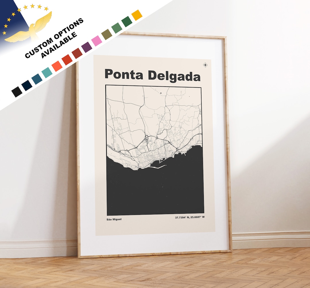 Ponta Delgada Map Print Print, Framed or on Canvas Ponta Delgada Poster ...