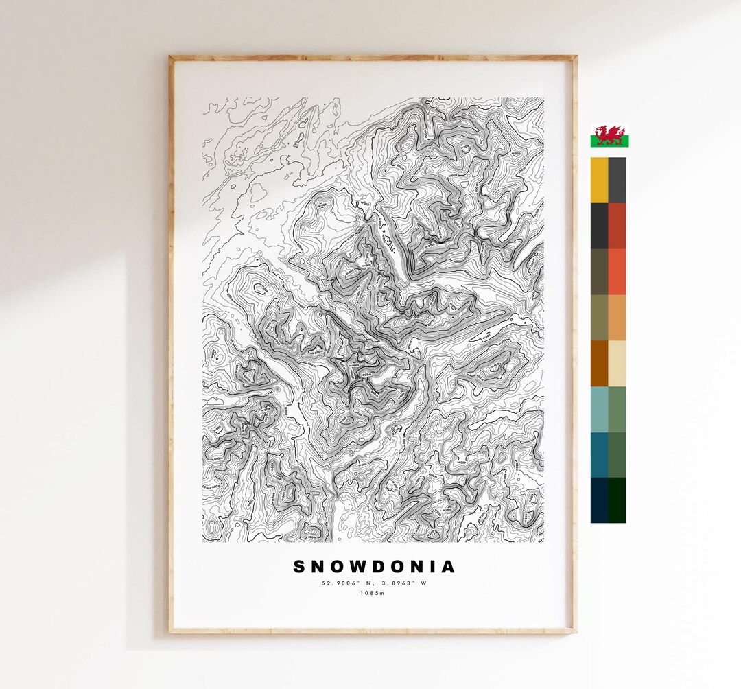 Snowdonia Print - Contour Map - Snowdonia Map - Topographic Map - Print ...