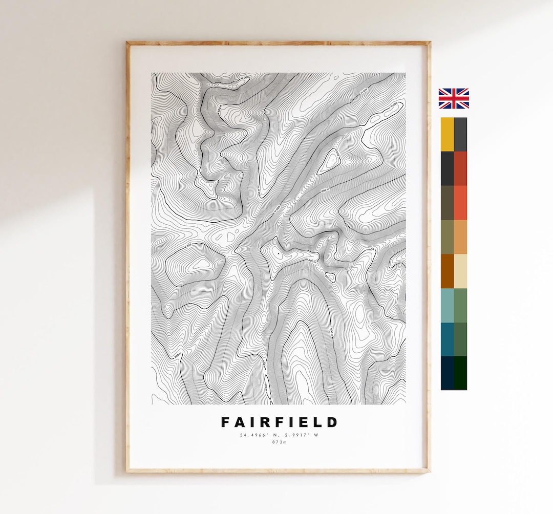 Fairfield Peak Print - Contour Map - Fairfield Peak Lake District Map ...