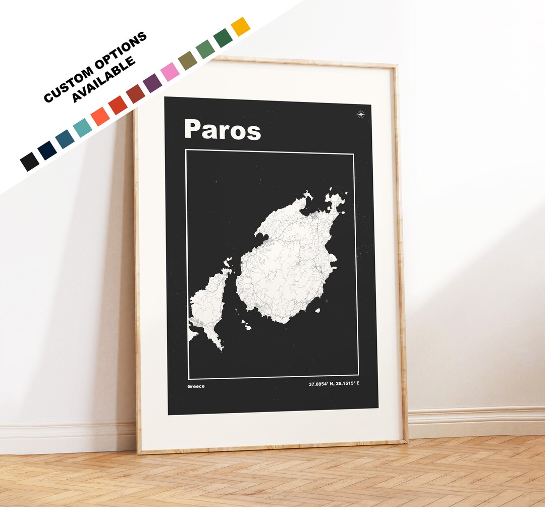 Paros Map Print - Custom Options/colours Available - Prints or Framed ...