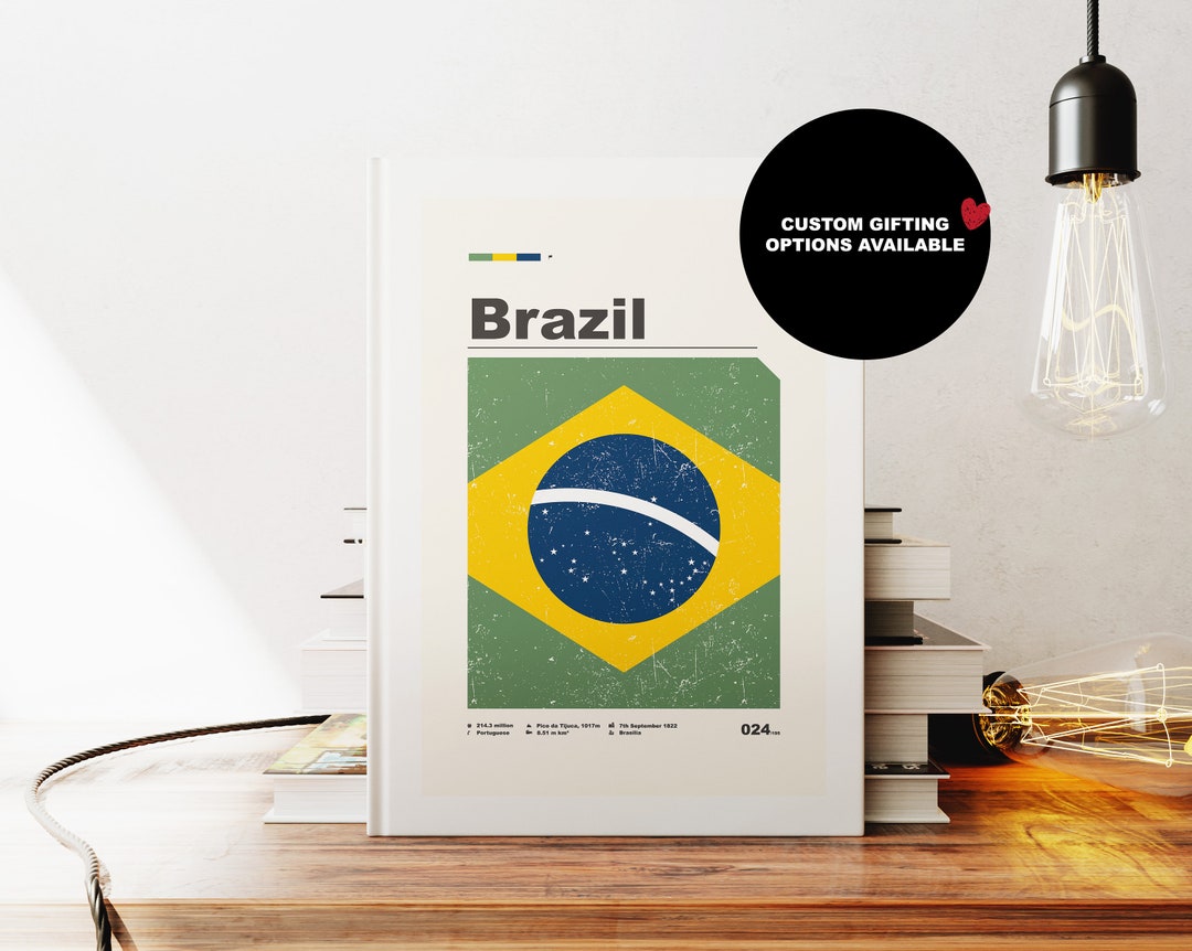 Brazil Notebook - Flag - A5 or A4 - Map Notebook - Hardcover Journal ...