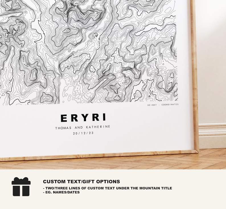 Eryri Print - Contour Map - Eryri Map - Topographic Map - Print ...