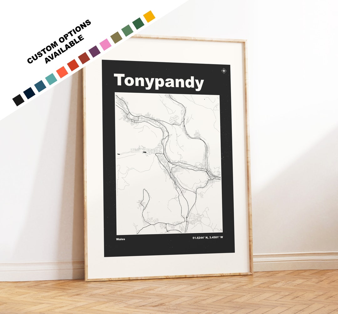 Tonypandy Map Print - Custom Options/colours Available - Prints or ...