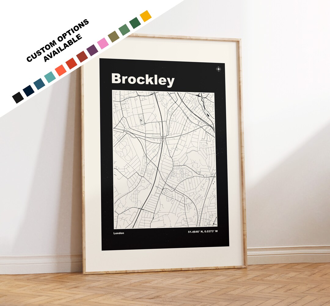 Brockley Map Print Custom Options/colours Available Prints or Framed ...