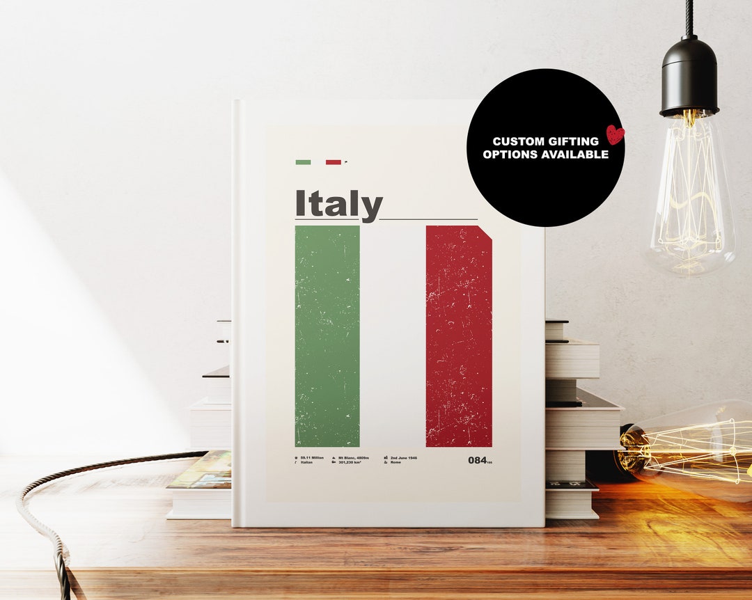 Italy Notebook - Flag - A5 or A4 - Map Notebook - Hardcover Journal ...
