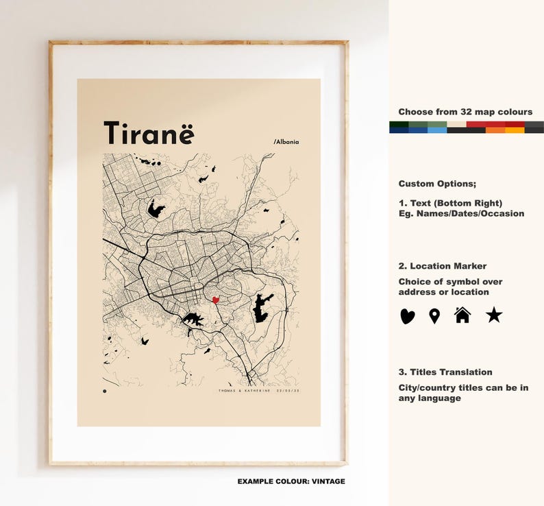 Tirana Imprimir mapa de la ciudad - Albania - Etsy México