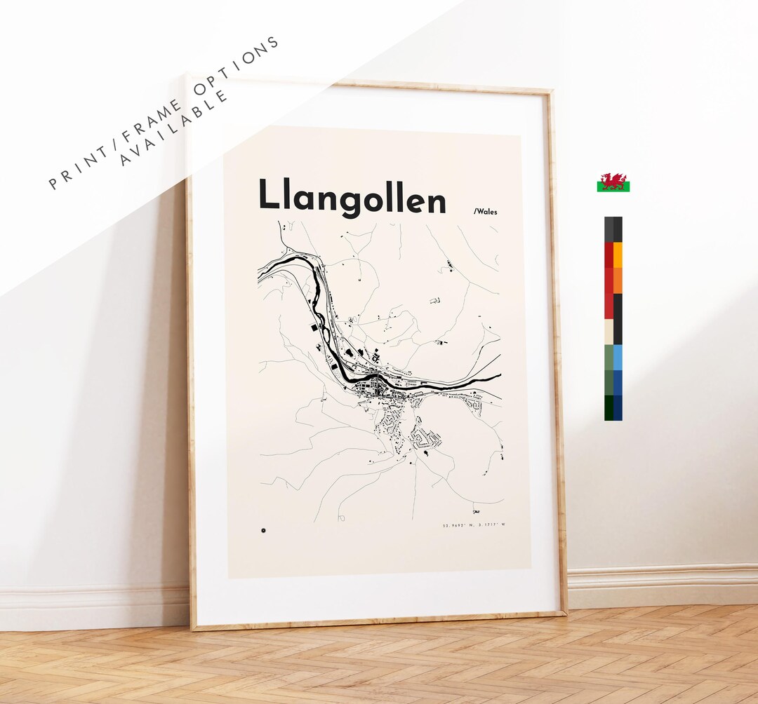 Llangollen Map Print - Custom Options/colours Available - Prints or ...