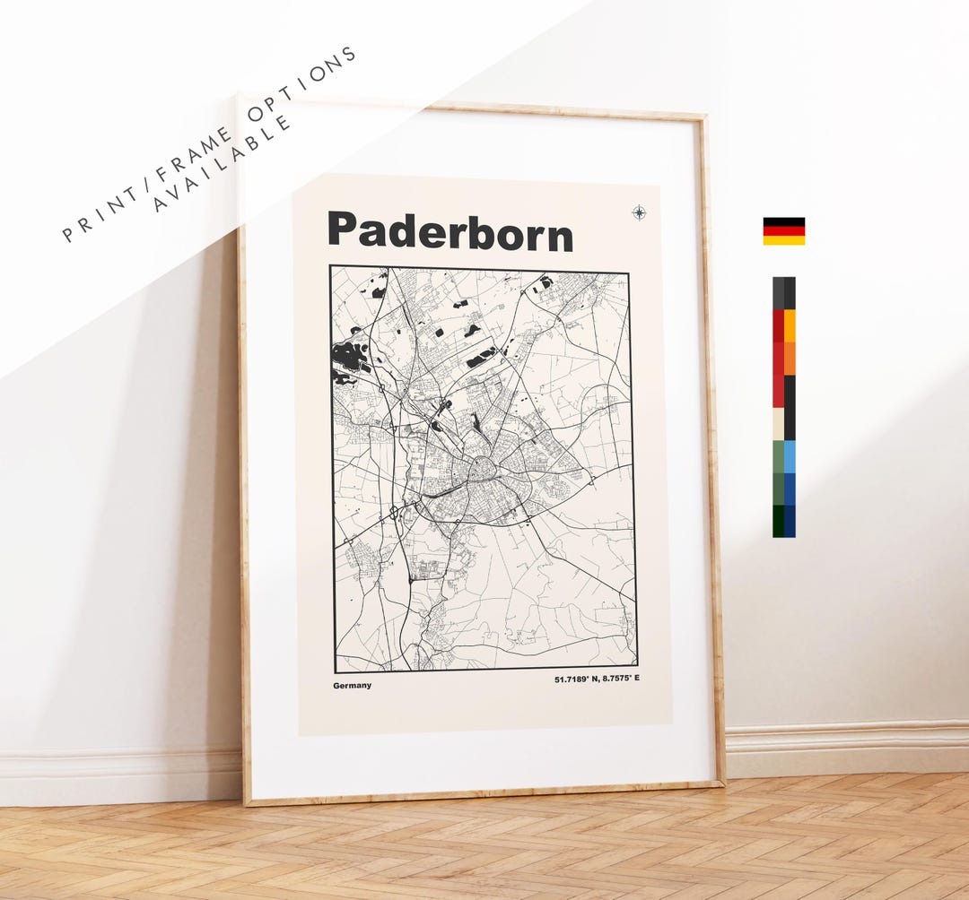 Paderborn Map Print - Paderborn City Map - Germany - Prints or Framed ...