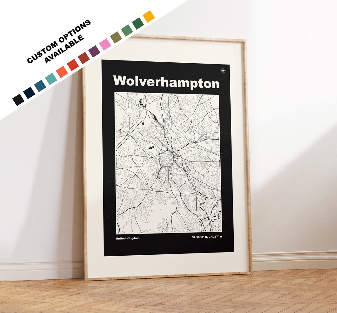 Wolverhampton Map Print Custom Options/colours Available Prints or ...