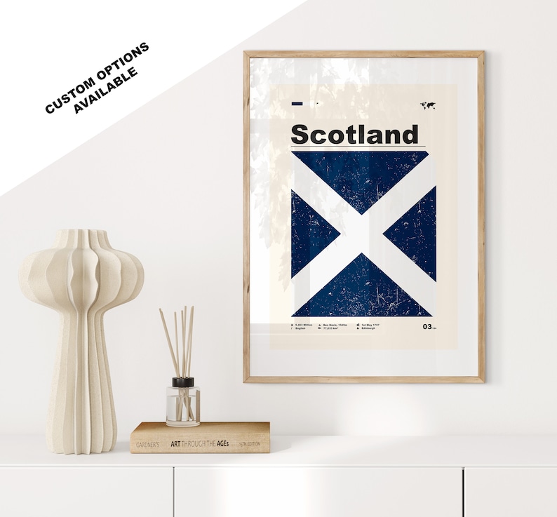 Scotland Flag Print - Flag Poster - Mid Century Modern - Custom Options ...