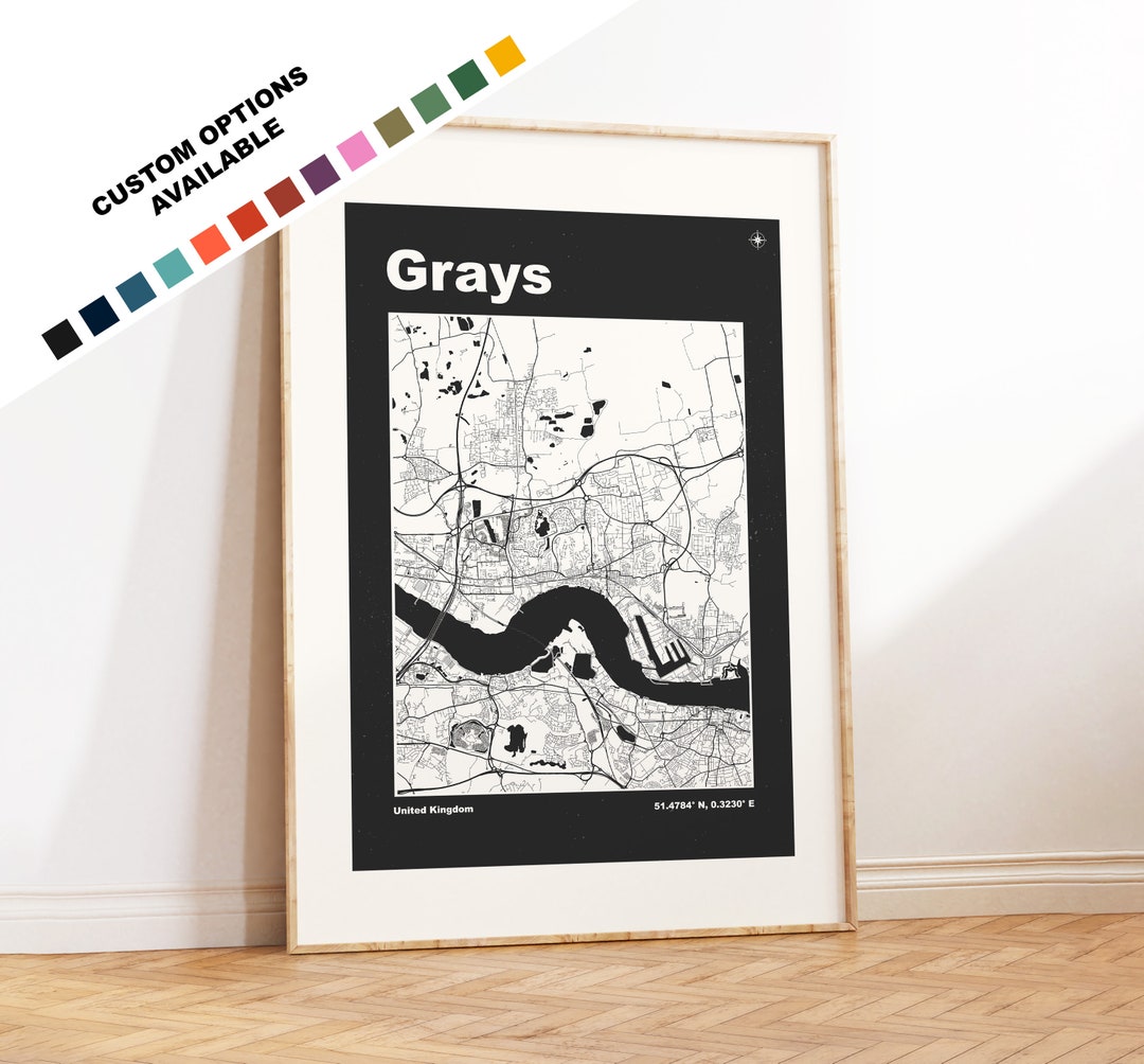 Grays Map Print - Custom Options/colours Available - Prints or Framed ...
