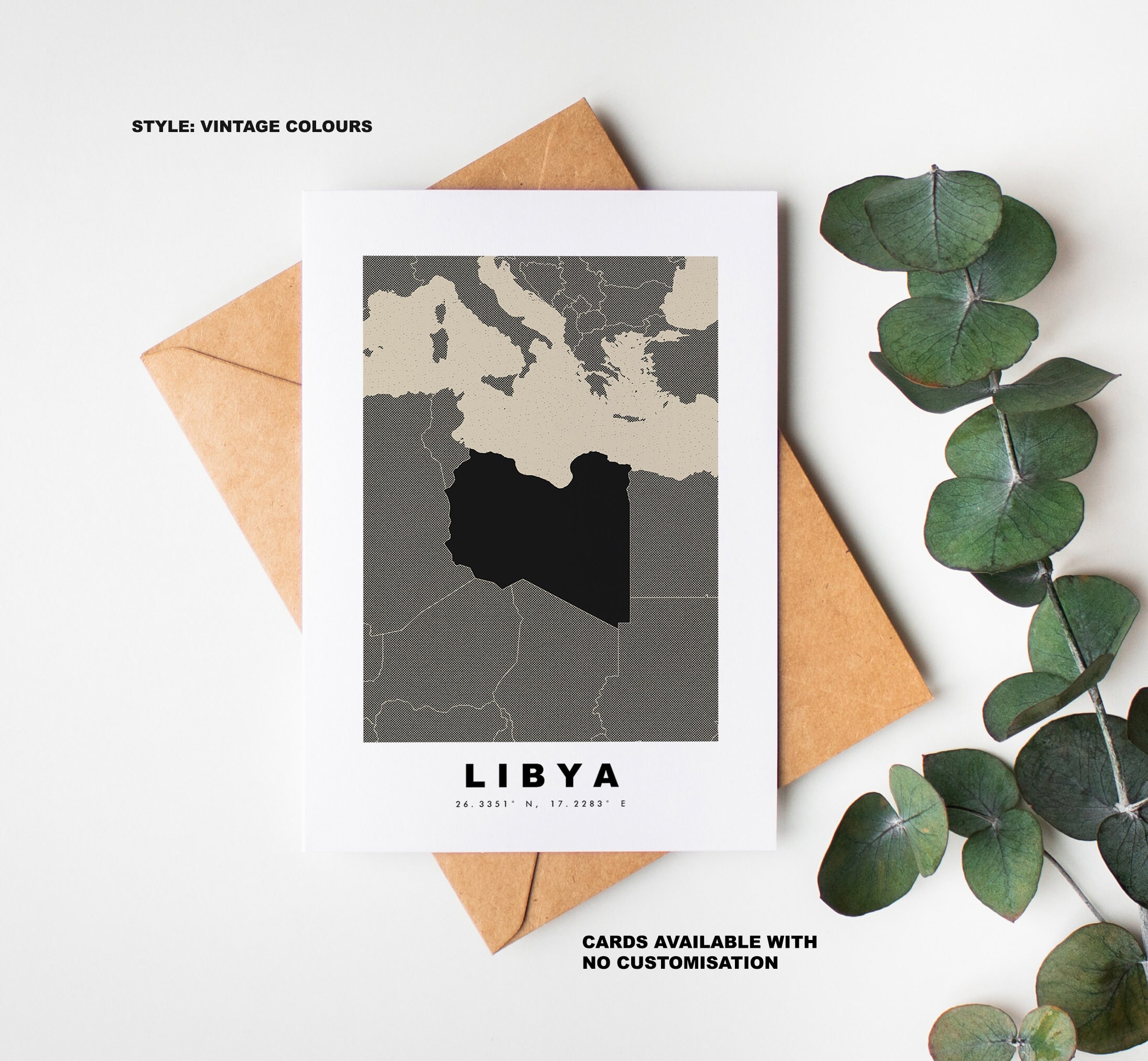 Libya Custom Greeting Card - Kraft Envelope Included - Custom Text ...