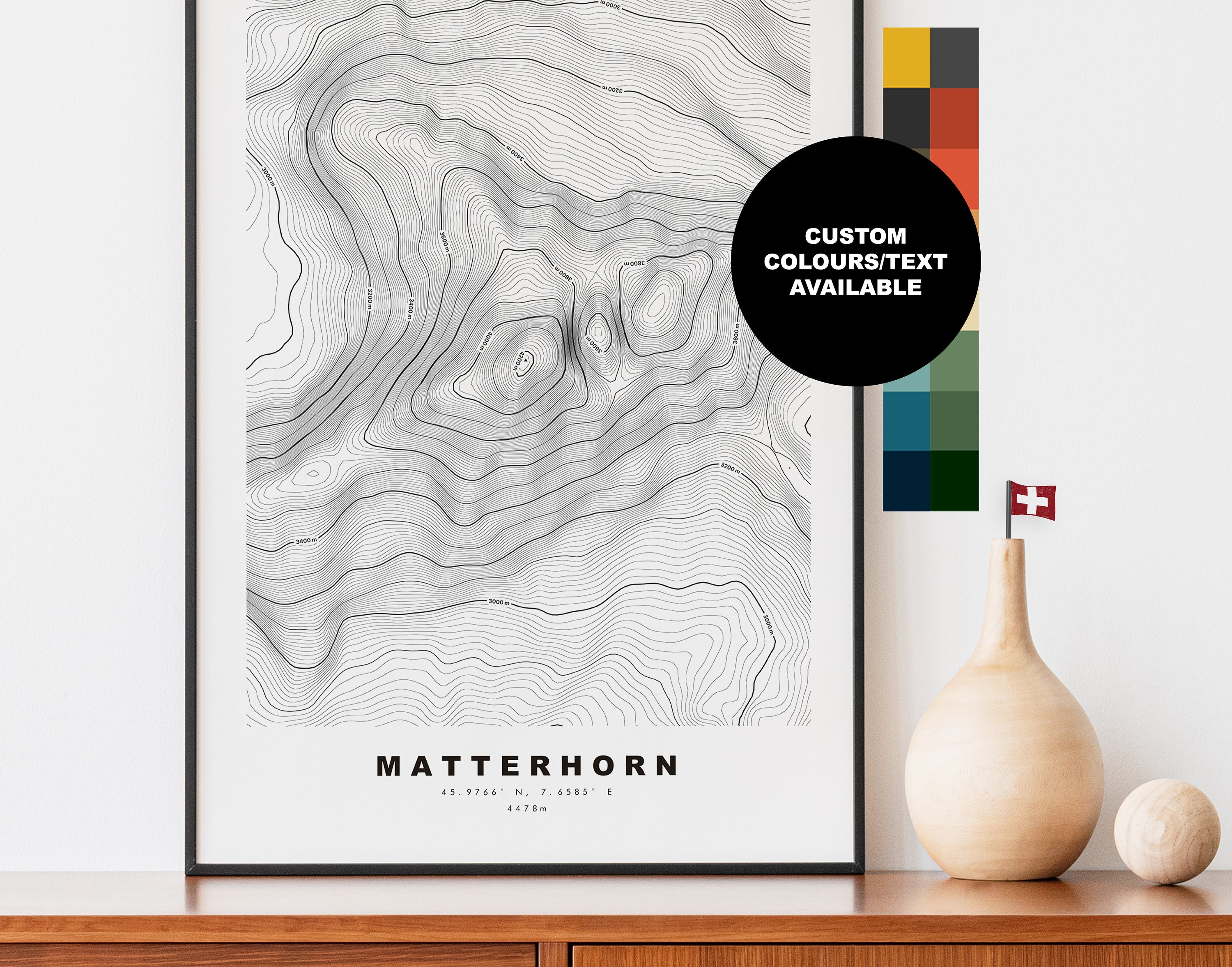 Matterhorn Map Print - Topography Map Print - Switzerland - Topographic ...