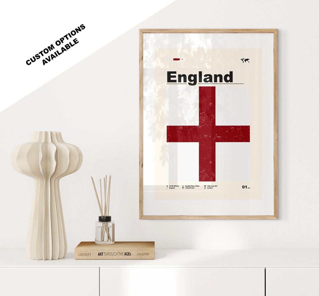 England Flag Print - Flag Poster - Mid Century Modern - Custom Options ...