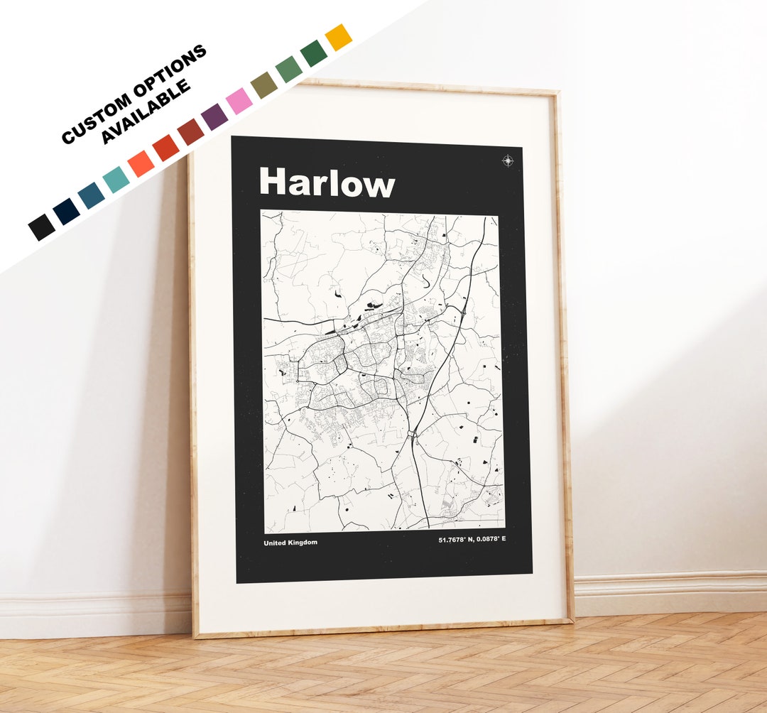 Harlow Map Print Custom Options/colours Available Prints or Framed ...