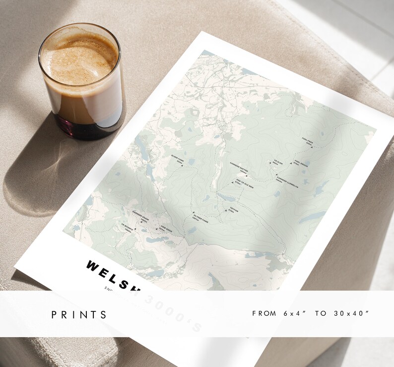 Welsh 3000s Map Print - Contour Map - Topographic Map - Welsh Munros ...