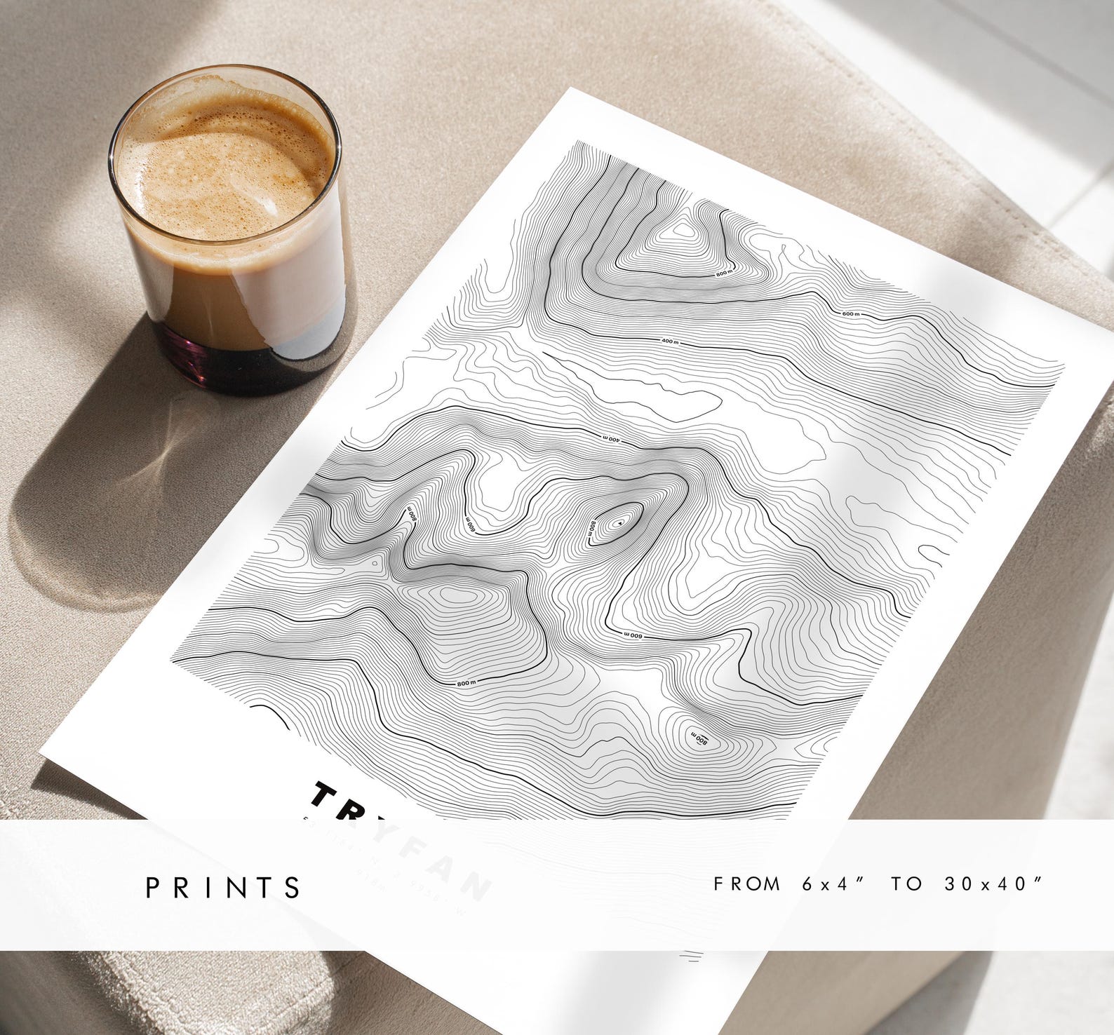 Tryfan Print - Contour Map - Snowdonia - Wales - Topographic Map ...
