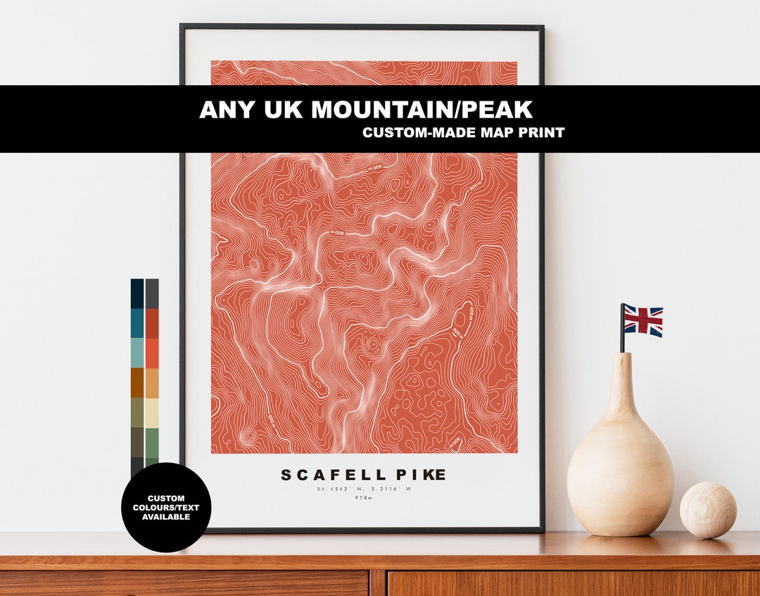 Custom UK Mountain Print - Any Location - Contour Print - United ...