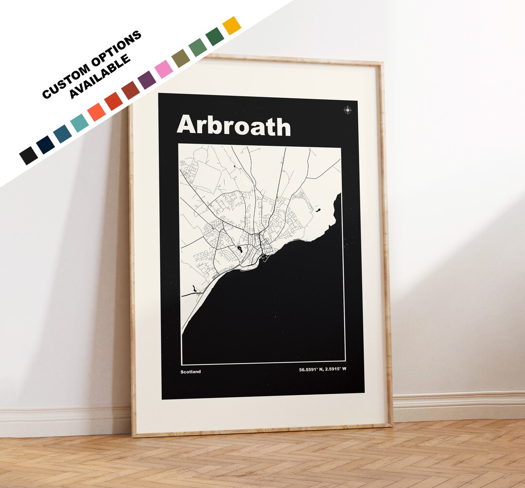 Arbroath Map Print Custom Options/colours Available Prints or Framed ...