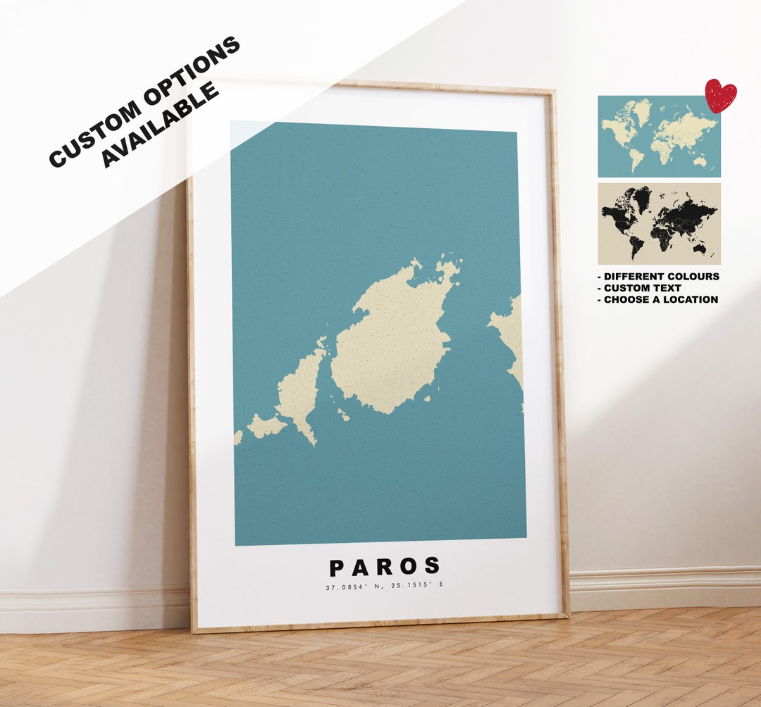 Paros Map Print - Personalised Map Gift - Framed or Canvas Options ...