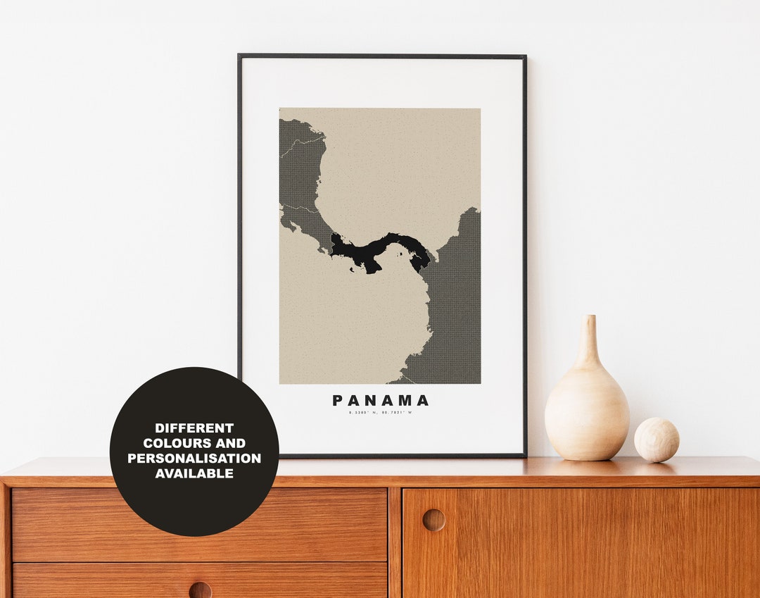 Panama Print Custom Map Print Different Colours Vintage Style Map Print ...