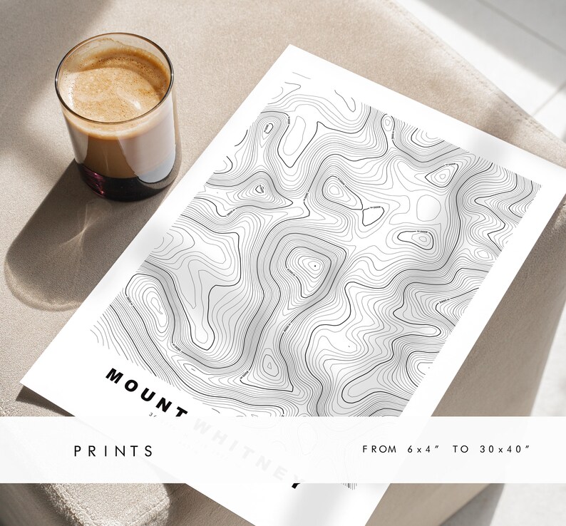 Mount Whitney Map Print - Contour Map Print - Topographic Map - Poster ...