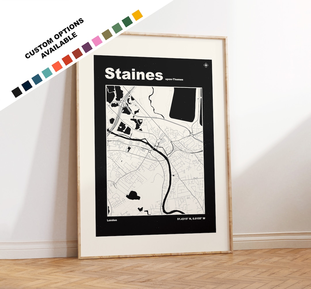 Staines Upon Thames Map Print Custom Options/colours - Etsy
