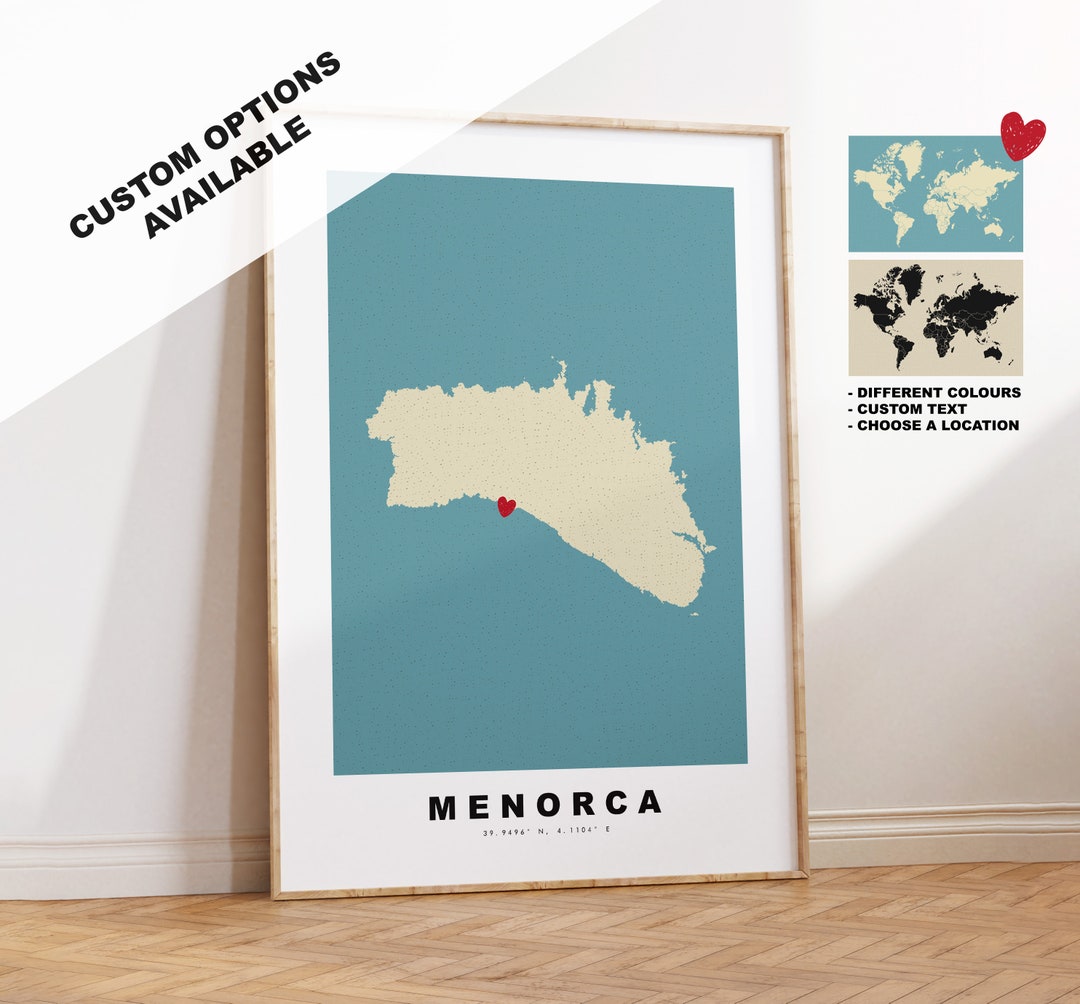 Menorca Map Print - Personalised Map Gift - Framed or Canvas Options ...