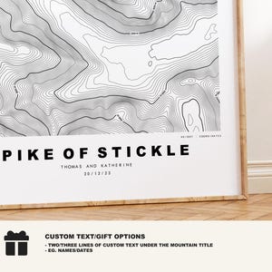 Pike of Stickle Print - Contour Map - Langdale Pikes Map - Lake ...