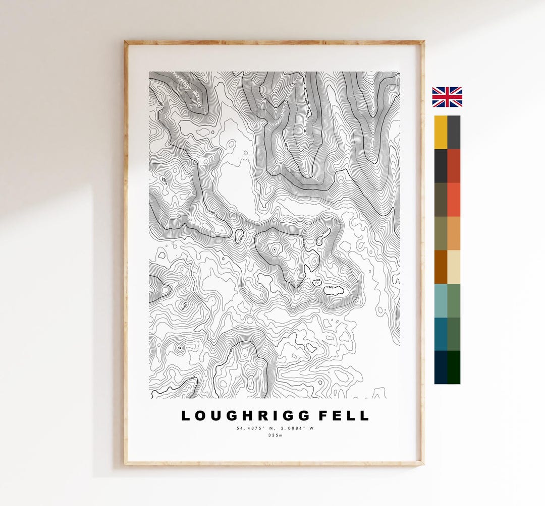 Loughrigg Fell Print - Contour Map - Ambleside Lake District Map - Lake ...