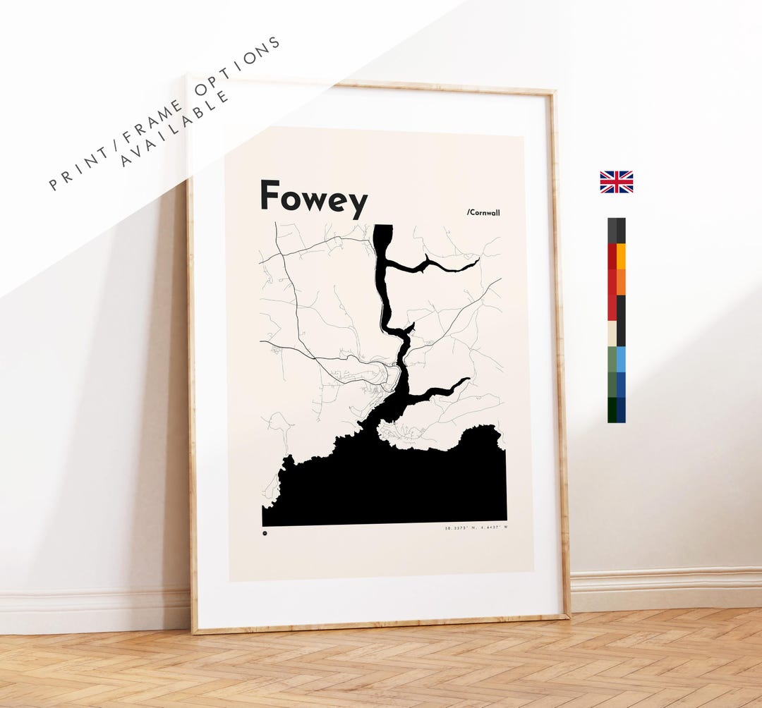 Fowey Map Print - Custom Options/colours Available - Prints or Framed ...