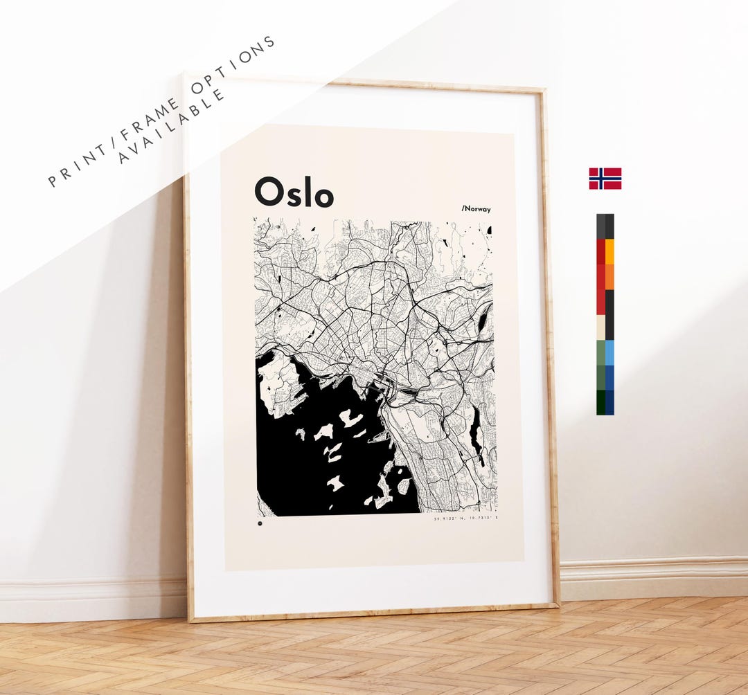 Oslo Map Print - Print, Framed or on Canvas - Oslo Poster - Oslo ...