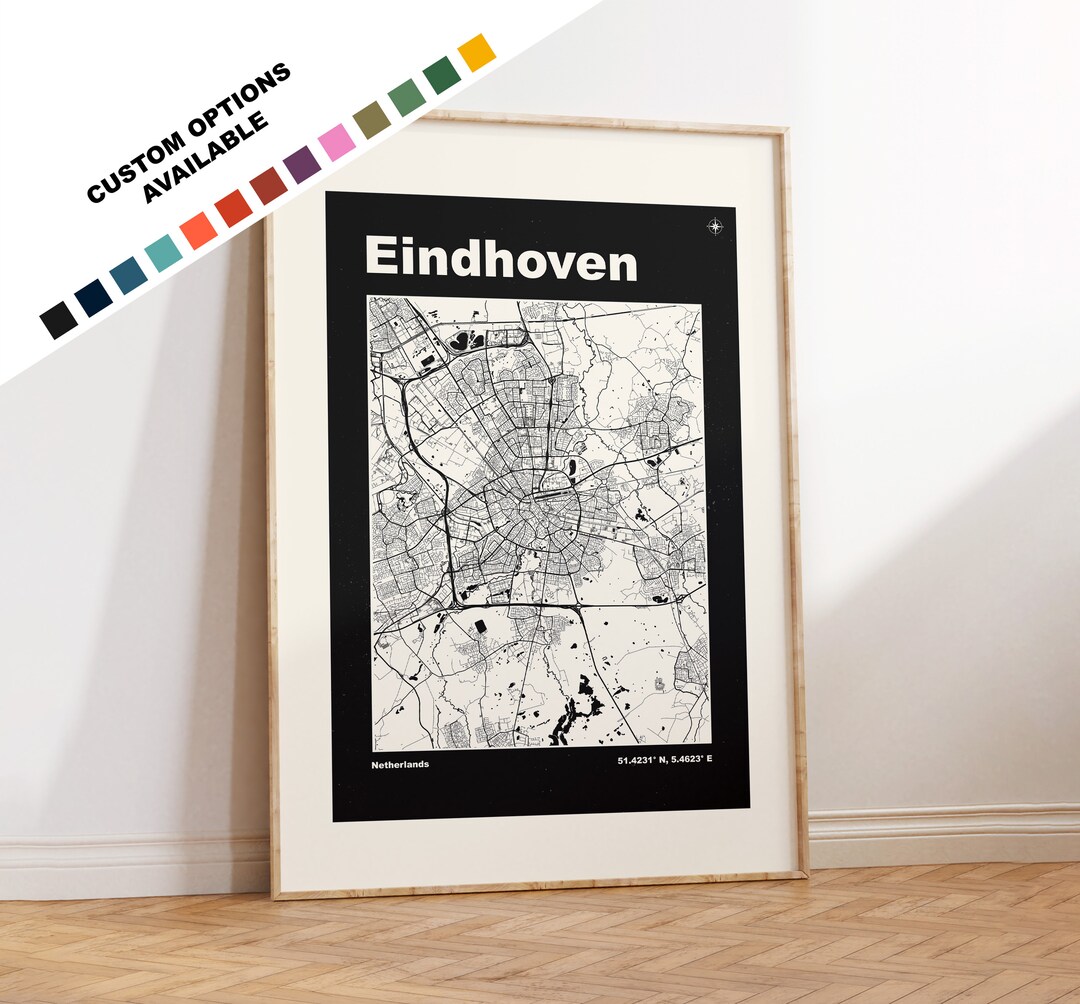 Eindhoven Map Print - Custom Text Options - Eindhoven Map - Mid Century ...