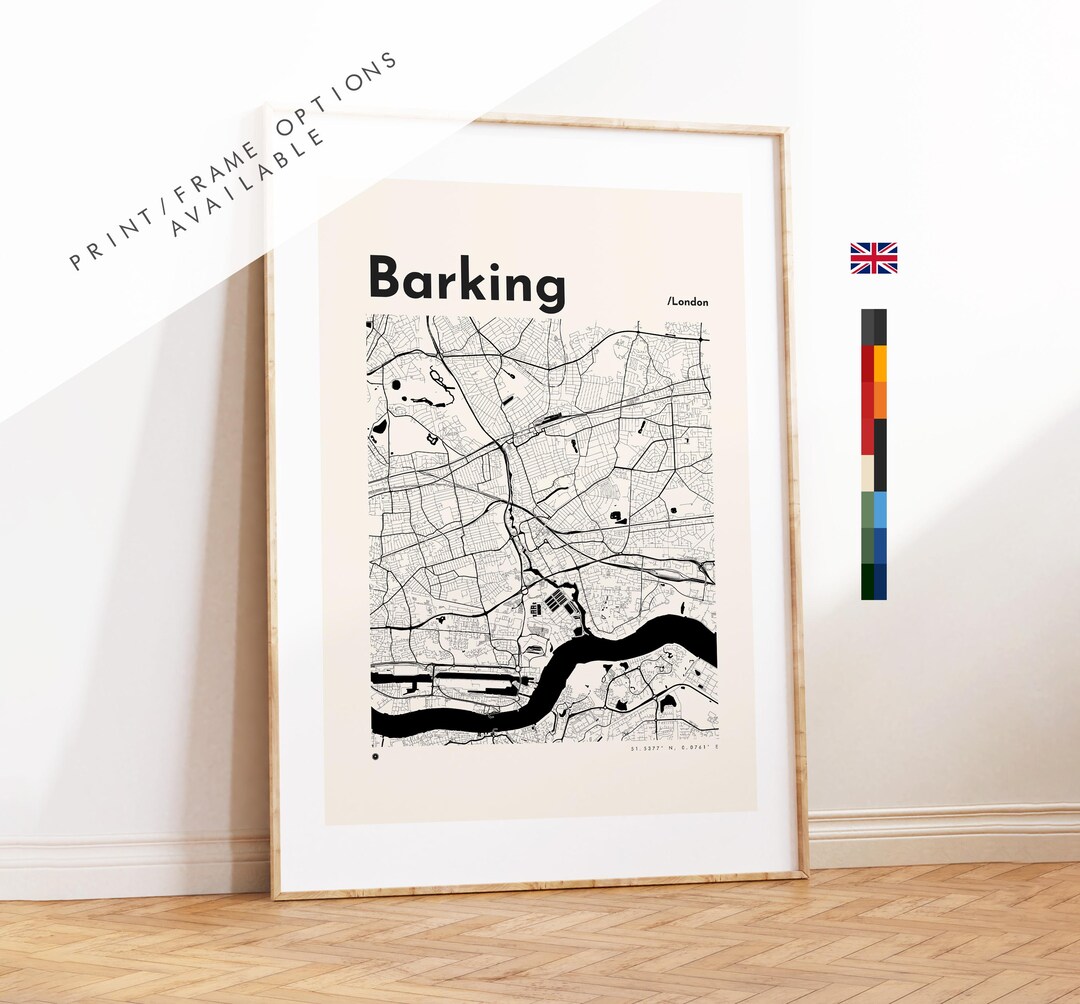 Barking Map Print - Custom Options/colours Available - Prints or Framed ...