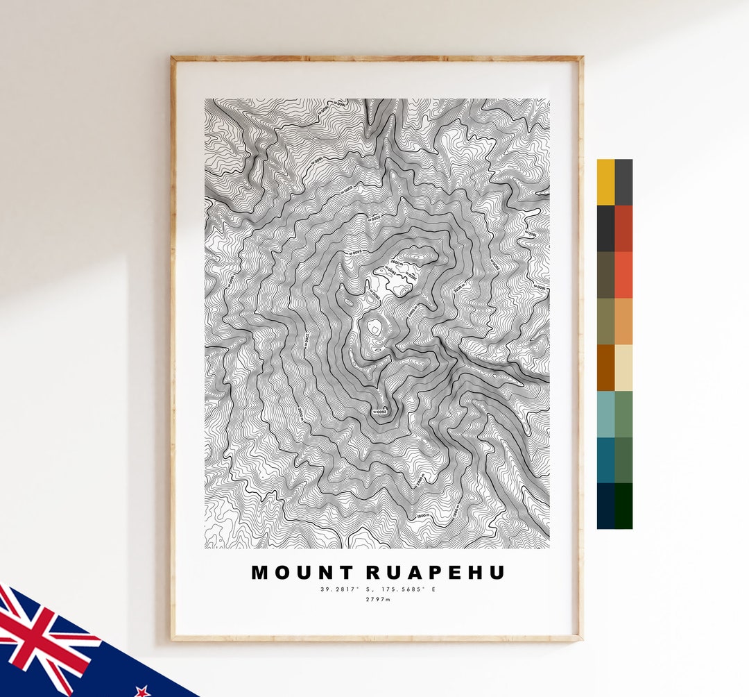 Mount Ruapehu Print - Contour Map - Topographic Map - Print - Poster ...