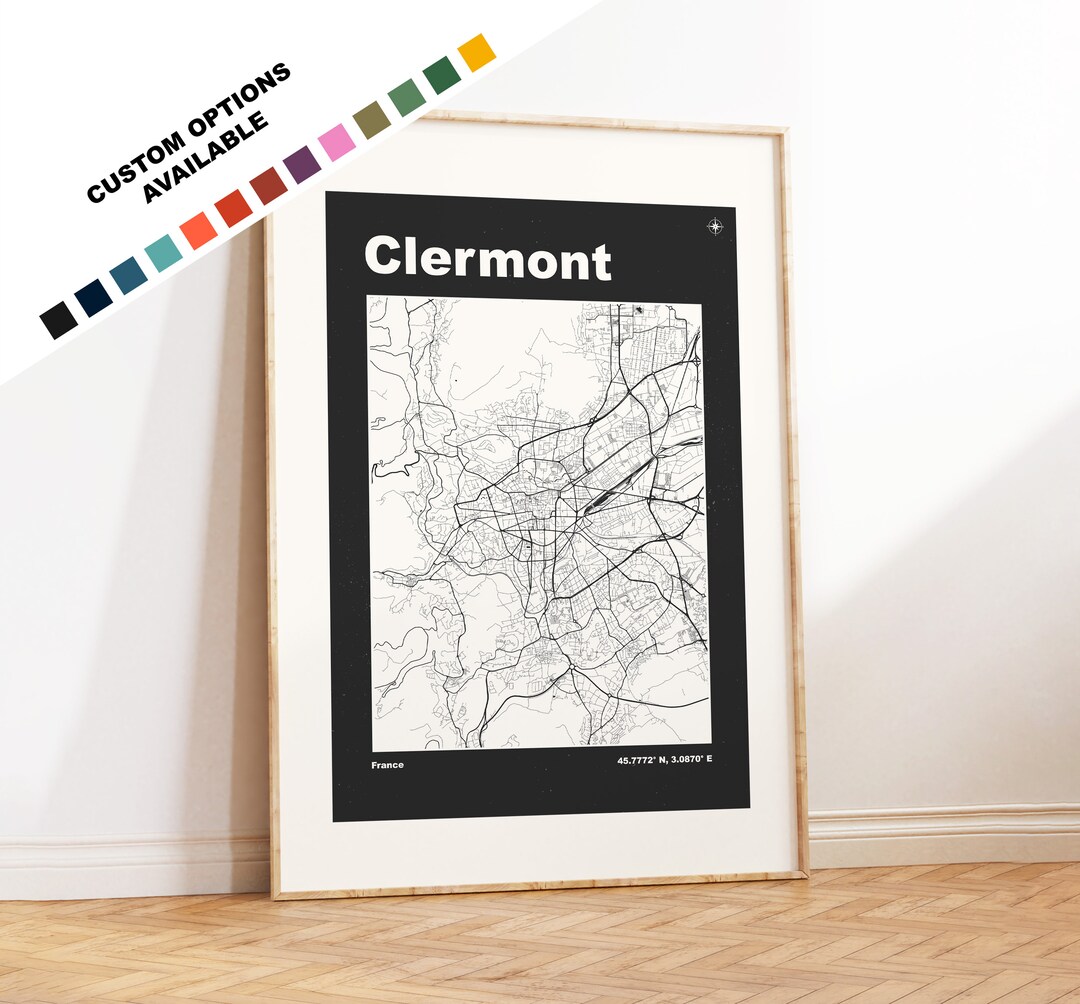 Clermont Ferrand Map Print - Print, Framed or on Canvas - Prints or ...