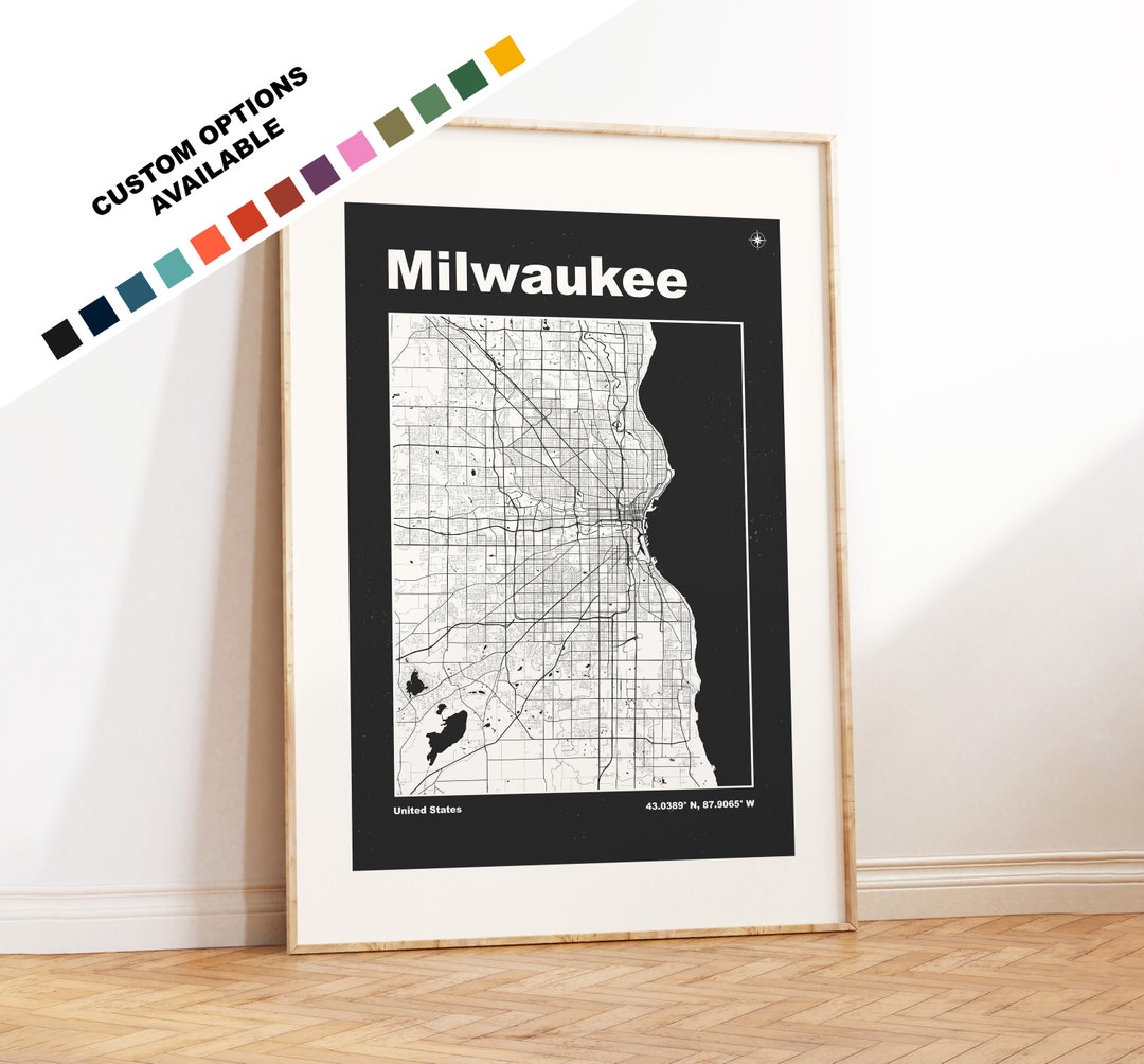 Milwaukee Map Print - Custom Options/colours Available - Prints or ...