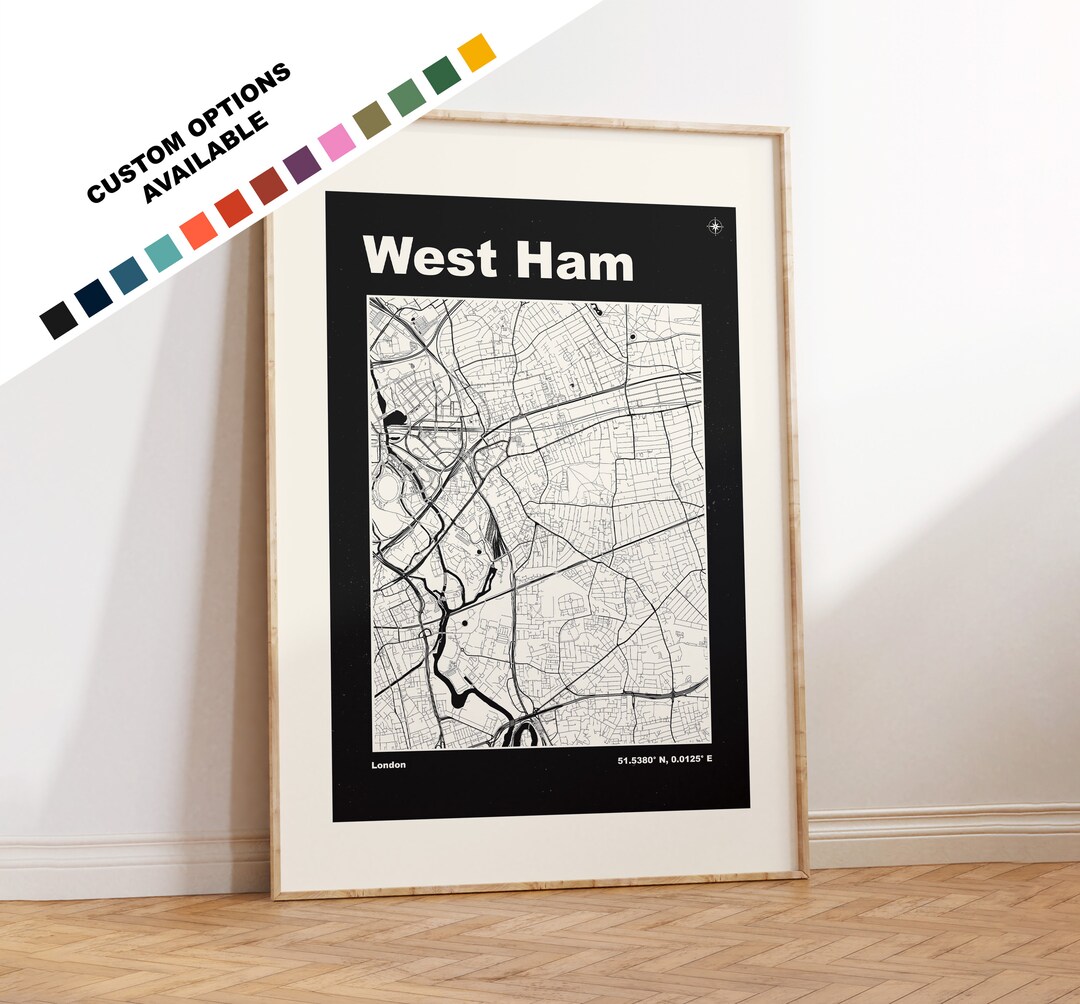 West Ham Map Print Custom Options/colours Available Prints - Etsy