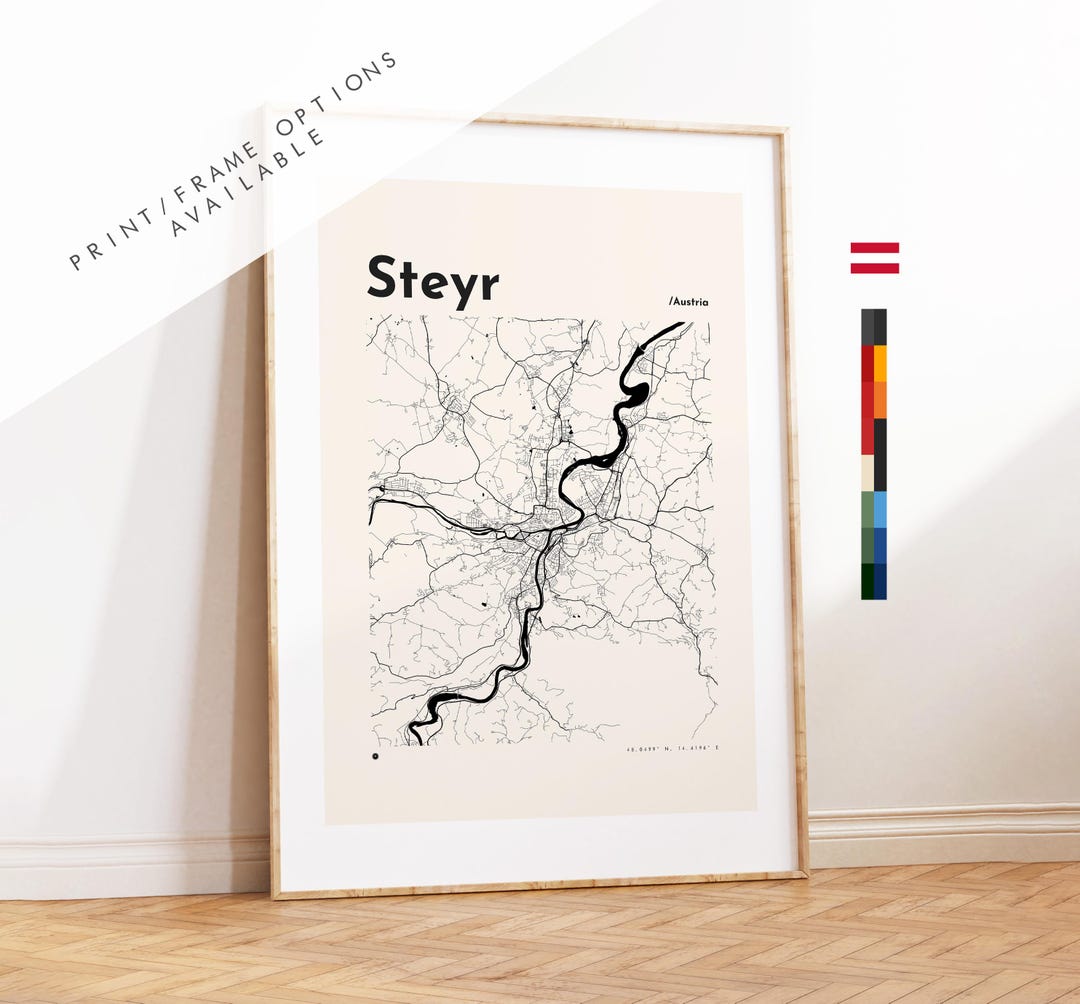 Steyr Map Print - Custom Text, Framed or Canvas Options - Steyr ...