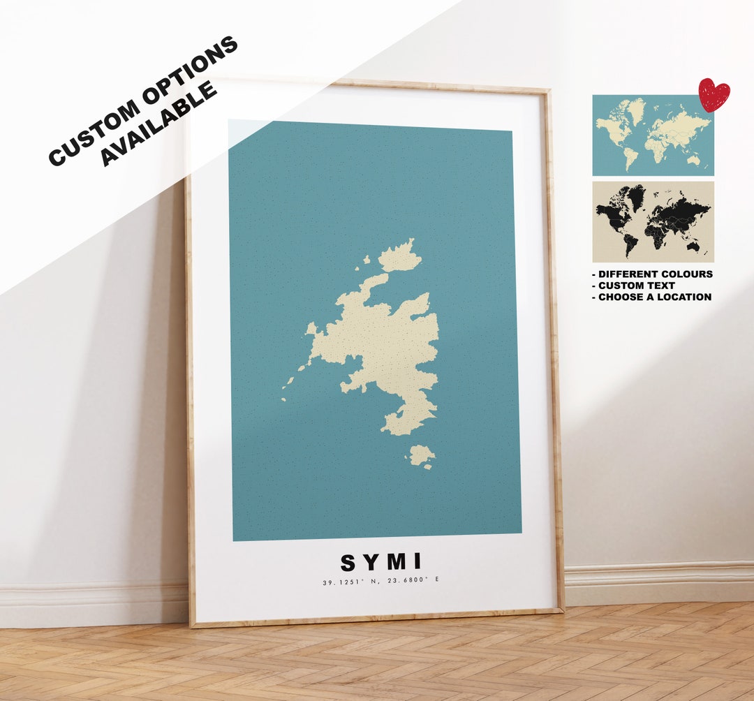 Symi Map Print - Personalised Map Gift - Framed or Canvas Options ...