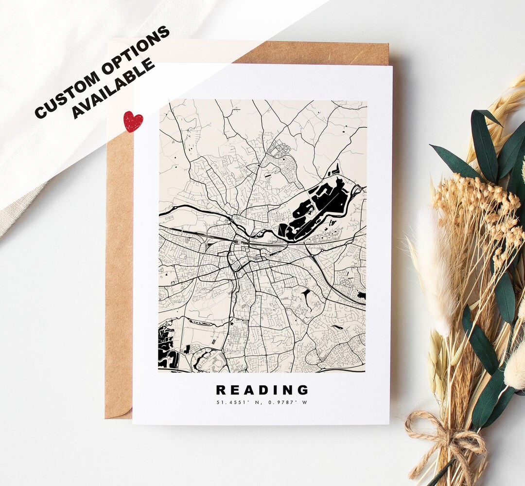 Reading Map Greeting Card - Custom Options Available - Custom Map ...