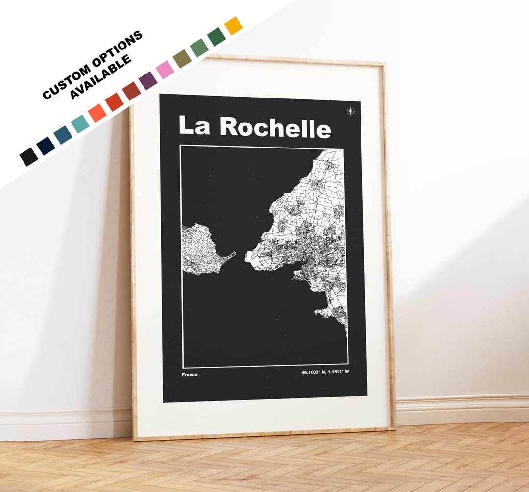 La Rochelle Map Print - Print, Framed or on Canvas - Prints or Framed ...