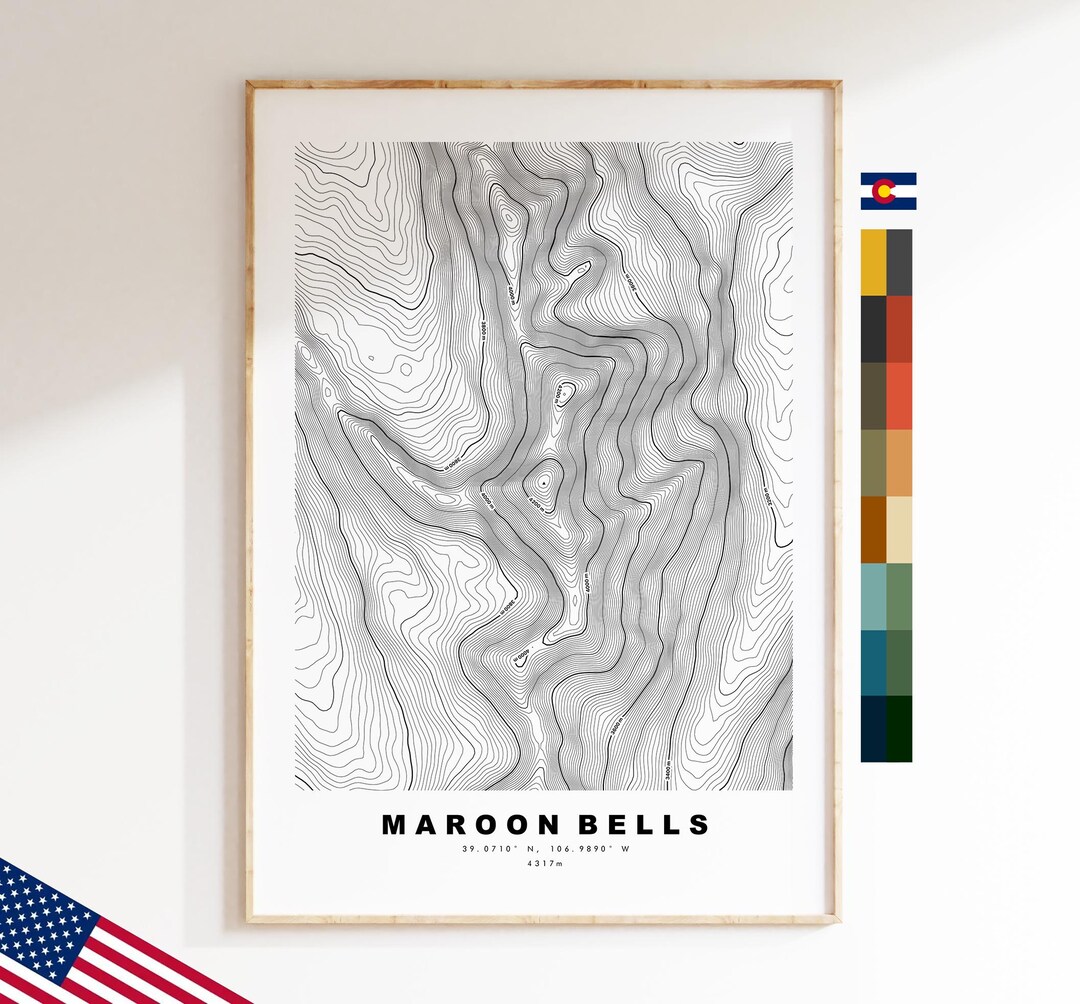 Maroon Bells Map Print - Contour Map Print - Topographic Map - Poster ...