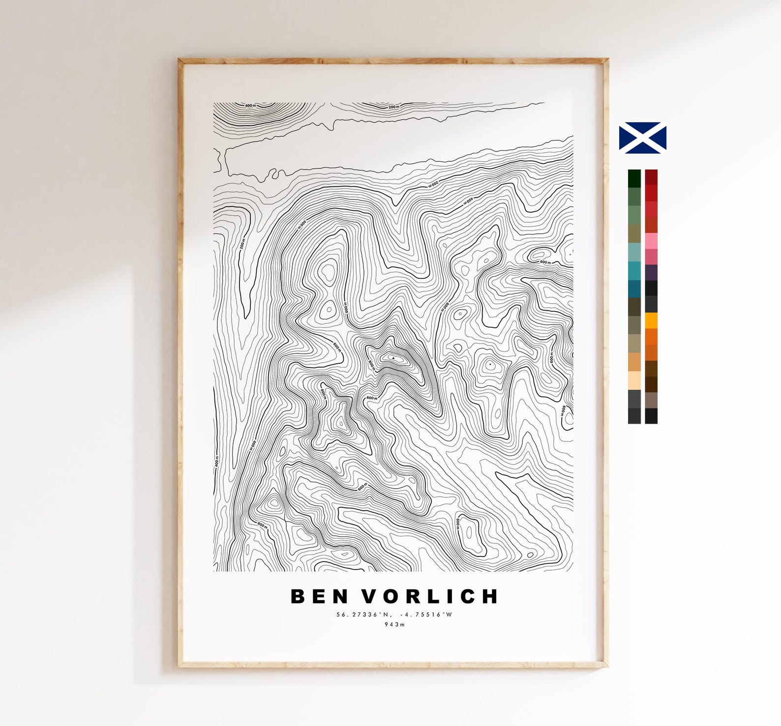 Ben Vorlich Print - Contour Map - Ben Vorlich Poster - Scotland ...