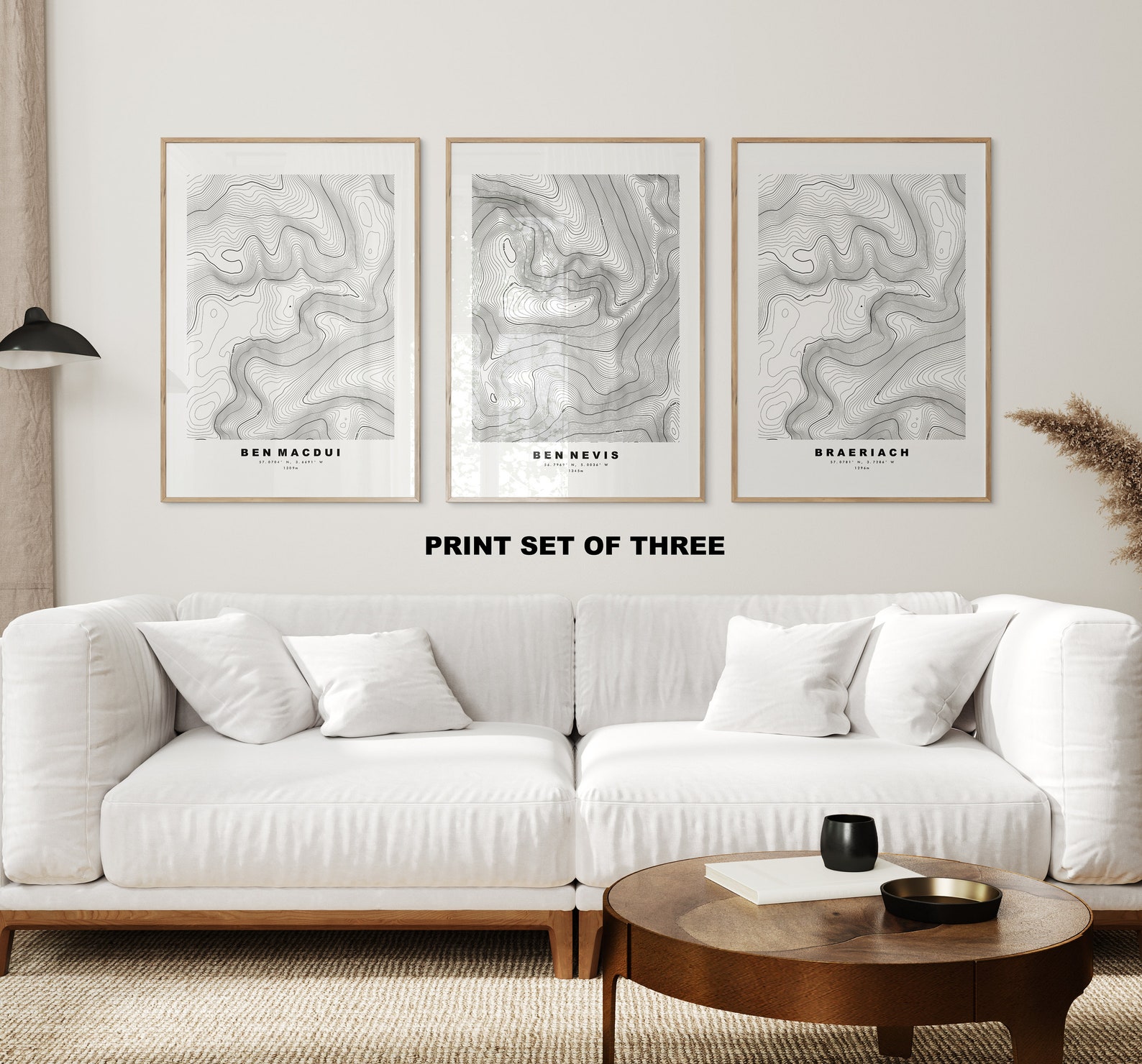 Scottish Three Peaks Print Set X3 - Map Prints - Ben Nevis - Ben Macdui ...