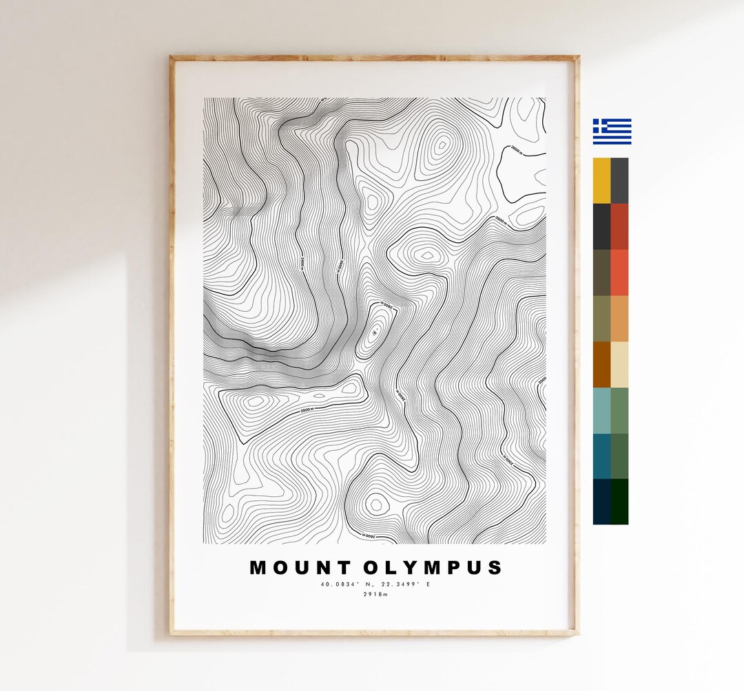 Mount Olympus Map Print - Contour Map Print - Topographic Map - Poster ...