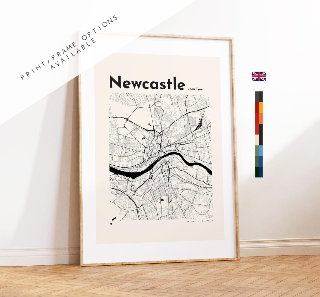 Newcastle Map Print - Custom Options/colours Available - Prints or ...